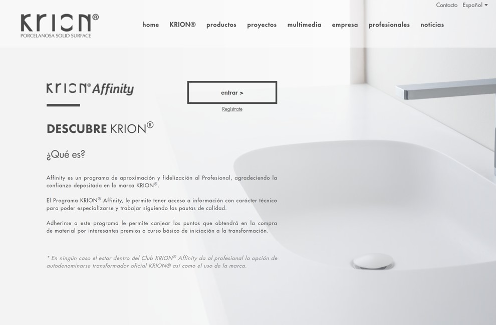 Aplicación web para Krion Affinity - Wellaggio